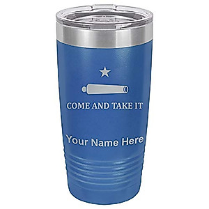 LaserGram 20oz Vacuum Insulated Tumbler Mug, Texas Come and Take It Flag, Personalized Engraving Included (Dark Blue)