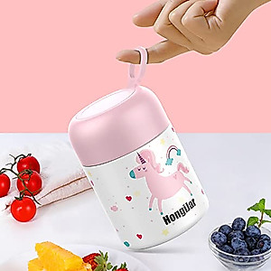 HongiJar Insulated Food Jar, 16oz Thermos Lunch Container 8 Hours Hot Leak Proof Bento Box with Foldable Spoon, Double Wall Vacuum Stainless Steel Thermal Storage for Kids Girls Boys Adults