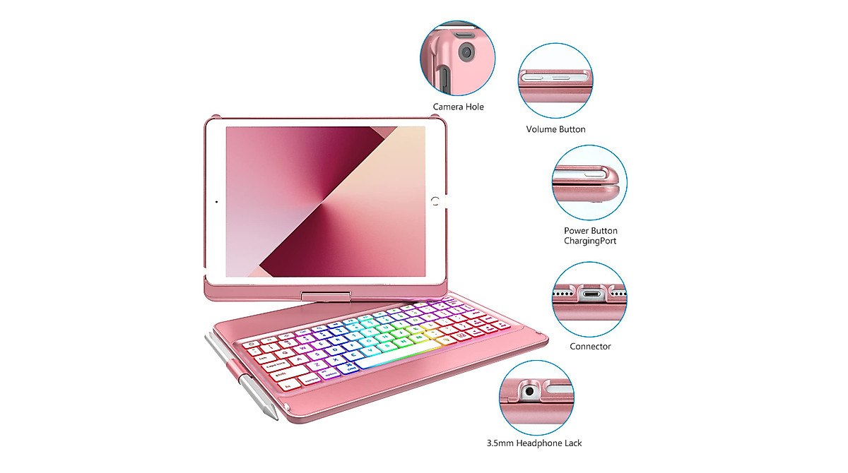 MMK® Keyboard Case for iPad 10.2 - 360° Rotatable & Backlit