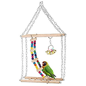 Filhome Hanging Bird Ladder Swing Bridge Toys, Parrot Playground Perch Stand Toy Bird Cage Accessories for Parakeets Cockatiels, Conures, Macaws, Finches