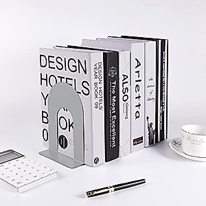 Yilicher Bookshelf Metal Bookend Heavy Duty Metal Bookshelf Tall Bookshelf for Office, Home, School, Gift Giving, Desk, Library Shelf Stand, (2 Pairs/4 Pieces, Round, )