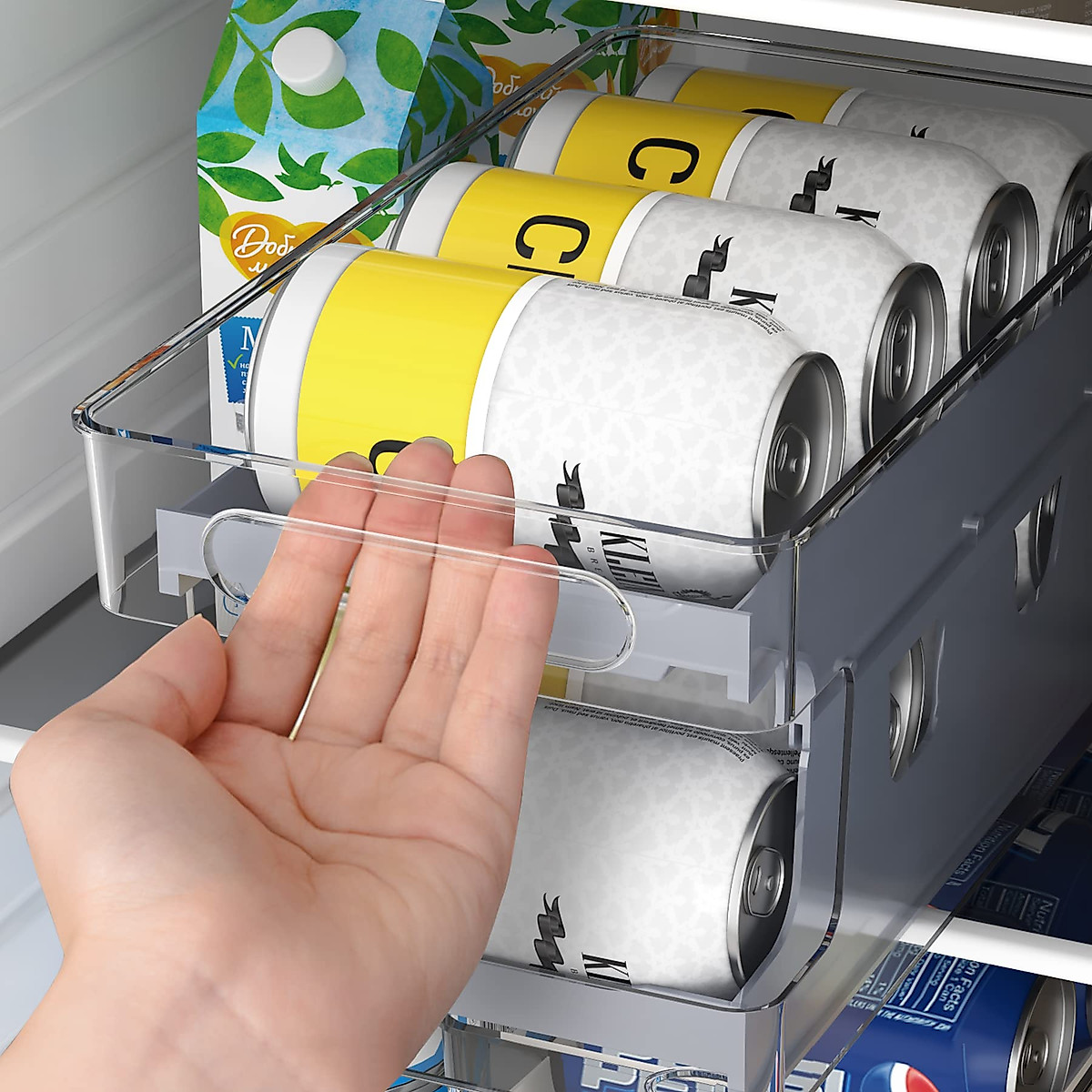 UDEAR Stackable Soda Can Dispenser Rolling Pop Cans Organizer for Refrigerator Fridge Storage for 8 Drink Cans,Grey