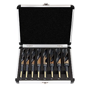 COMOWARE Reduced Shank Drill Bit Set- 1/2” Silver and Deming Large Drill Bit, 8 pcs HSS M2 Black and Gold Oxide Finish, 135 Degree Split Point, Ideal for Smooth Drilling, with Storage case