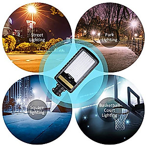 200W Solar Street Lights Outdoor Lamp, 10000lm Dusk to Dawn IP67 Security Led Flood Light with Remote Control Mounting Pole and Bracket Garden, Street, Court, Parking Lot