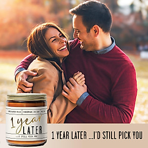 1 Year Anniversary Gifts for Girlfriend or Wife - '1 Year Later' Candle, w/Sandalwood Rose - infused w/Essential Oils I 1st Anniversary Gift I One Year Anniversary Gifts for Her I 50Hr Burn, USA Made