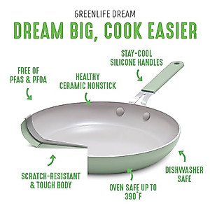 GreenLife Dream 8" & 10" Healthy Ceramic Nonstick Frying Pan Set, PFAS-Free, PFOA-Free, Dishwasher & Oven Safe, Stay-Cool Handles, Durable, Versatile Cooking, Easy Clean, Sage Green