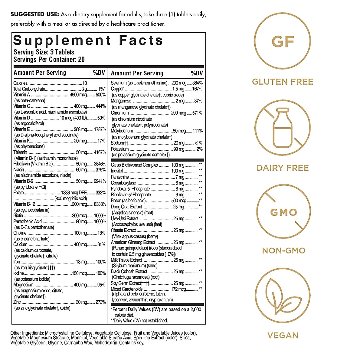 Solgar Female Multiple, 60 Tablets - Multivitamin, Mineral & Herbal Formula for Women - Advanced Phytonutrient - Vegan, Gluten Free, Dairy Free, Kosher - 20 Servings
