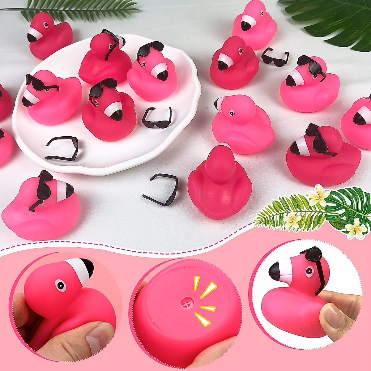 12 Set Hot Pink Rubber Ducks Bulk Pink Bath Toys for Baby Shower Birthday Party Favors Classroom Prizes