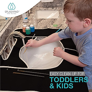SPLASHPAD Bathroom Sink Mat - for Clean & Dry Countertops - Soft, Absorbent Microfiber, Non-Slip Rubber Grip - Children's Self Care Accessories for Hand Washing, Brushing Teeth - Solid Black