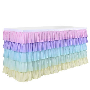HB HBB MAGIC Rainbow Table Skirt Tutu Unicorn Tablecloth for Rectangle Table 6ft Girls Birthday Unicorn Party Baby Shower
