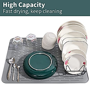 Extra Large Silicone Dish Drying Mat - XL Size 23” x 18” Dish Rack Mat for Kitchen Counter, Heat-resistant Rubber Dish Mat, Non-Slip Silicone Sink Mat, Eco-friendly Counter Top Mat, BPA Free, Grey