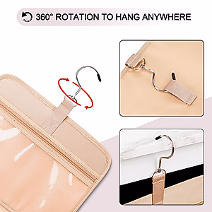 Travel Hanging Toiletry Bag for Women, Extra Large Makeup Bag, Holds Full-Size Shampoo, with Jewelry Organizer Compartment, Waterproof Cosmetic Bag, Toiletries Kit Set with Trolley Belt, Baby Pink