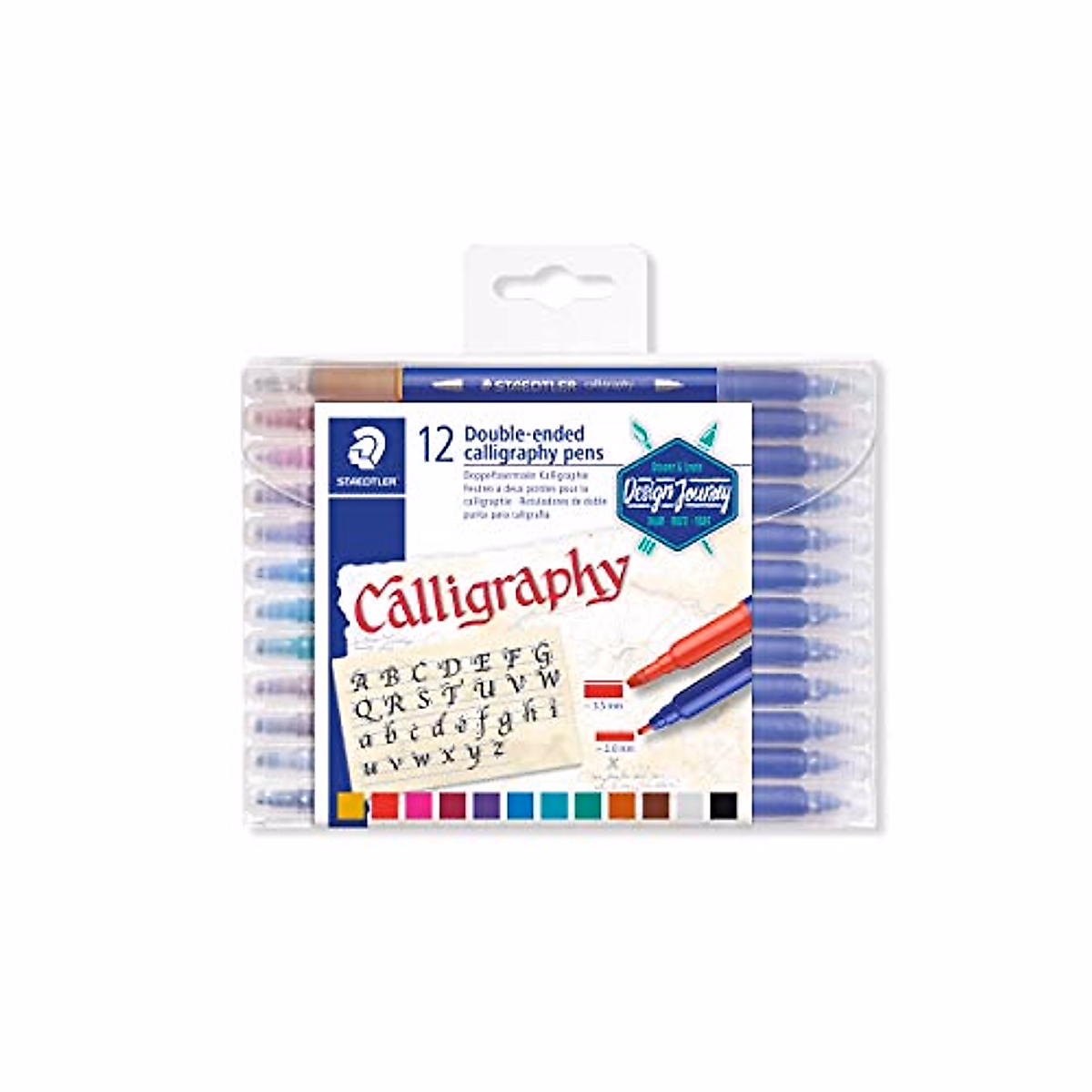 STAEDTLER Double-Ended Calligraphy Pen Pack of 12 Assorted Colours, Model: 3005 TB12 ST
