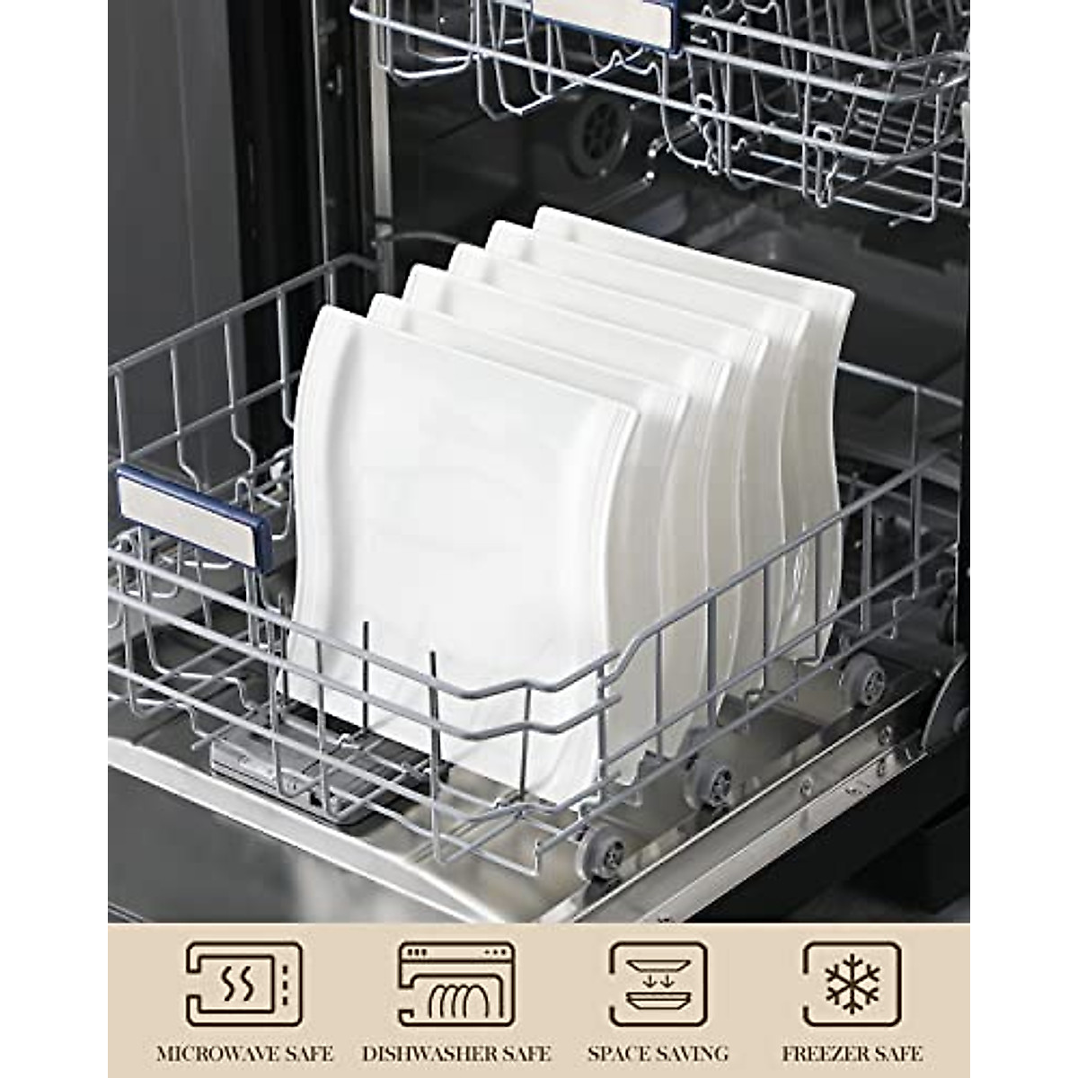 MALACASA White Square Dinner Plates - 10 Inch Porcelain Serving Plates Set of 6, Modern Ceramic Salad Dessert Plates, Dishwasher, Oven and Microwave Safe Kitchen Plates, Series Flora