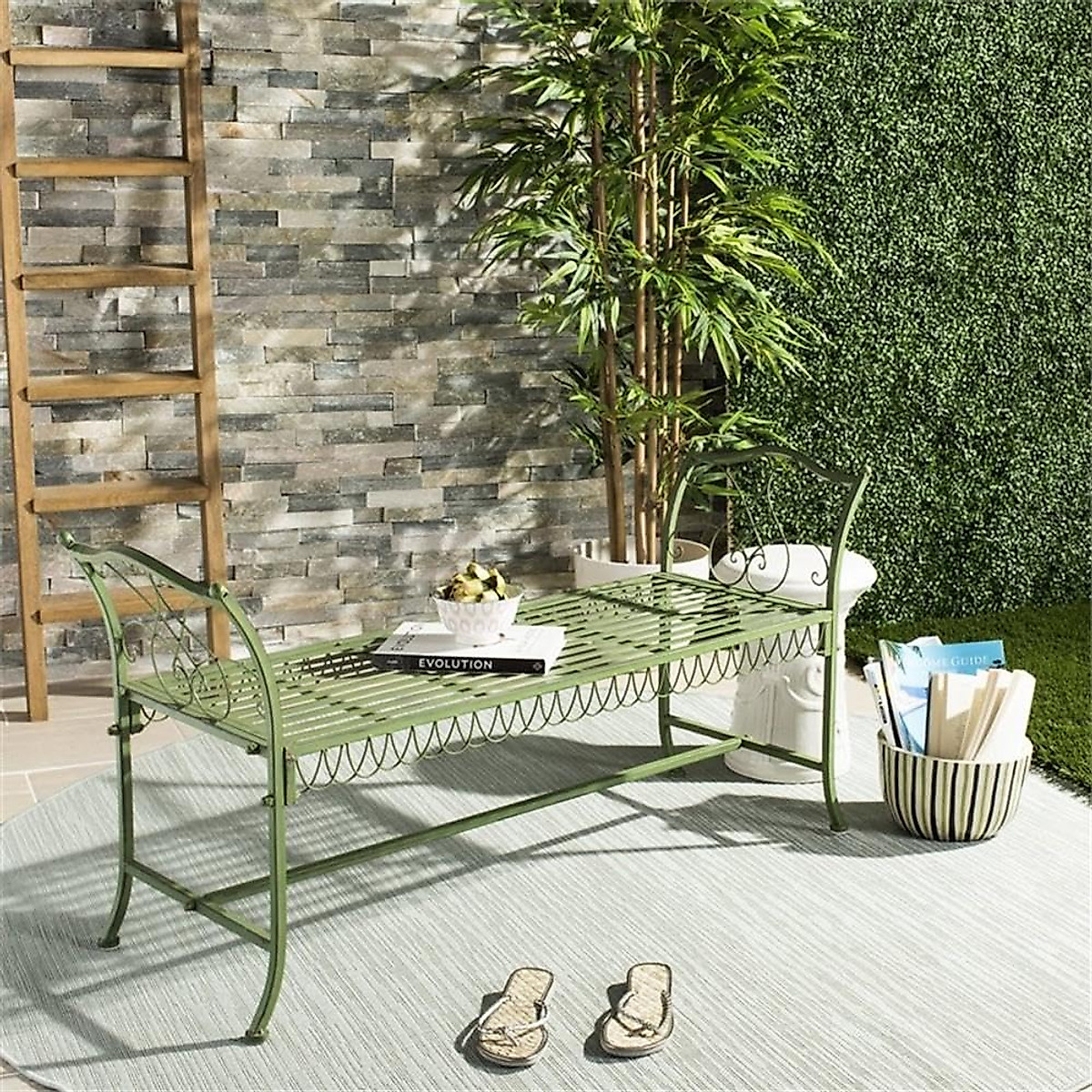 SAFAVIEH Outdoor Collection Jovanna Dark Slate Grey 2 Seat Bench