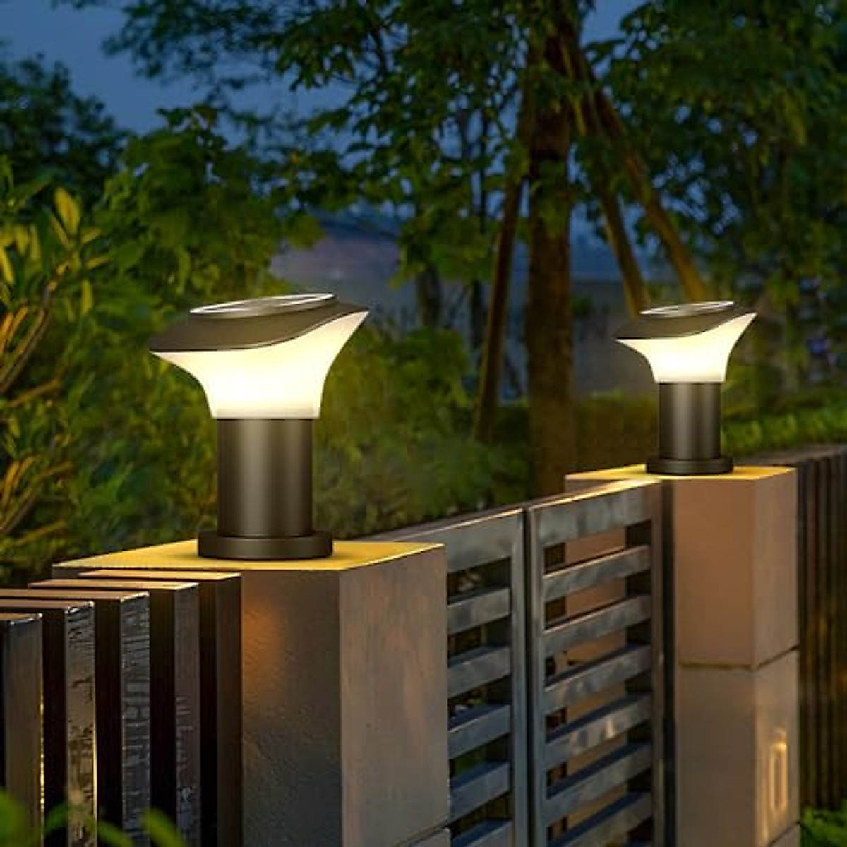 VELLOW Outdoor Courtyard Solar Post Lights Modern Creative Solar Home Villa Decoration Column Light LED Waterproof Warm White Post Lamp Decorations Landscape Lighting for Patio Porch Railing