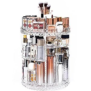 DreamGenius Makeup Organizer, 360 Degree Rotating Cosmetic Storage Organizer, 7-Layer Adjustable Makeup Display Case, Fits Jewelry Makeup Brushes and Lipsticks, Clear Acrylic