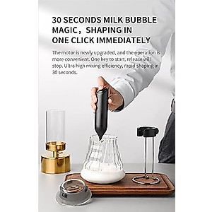 Rechargeable Milk Frother Handheld with Stand and Stencils - Usb Stainless Steel Stand or Wall Hanging for Kitchen Coffee Bar Electric Whisk Hand Blender Mixer for Latte Cappuccino Egg Protein Powder