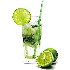 Green Bamboo Paper Straws, 100 Pieces Bamboo Printed Disposable Biodegradable Paper Drinking Straws for Cocktail, Party Decoration