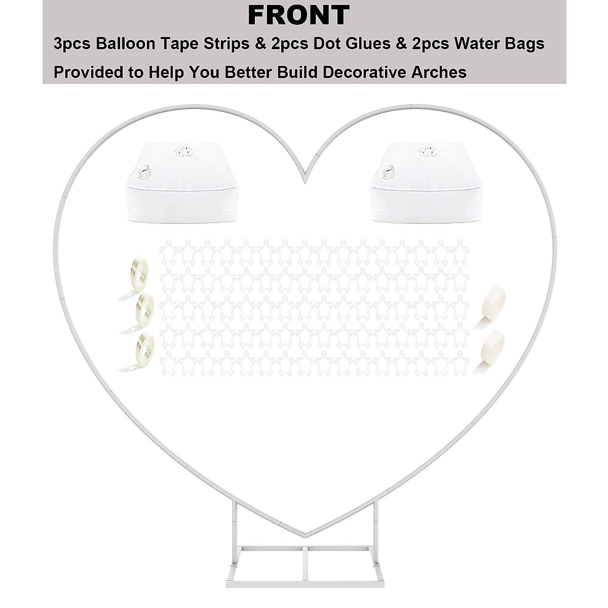 LANGXUN Large Size Metal Balloon Arch Kit, Wedding Heart Arch Stand, Love Balloon Column Arch Frame for Wedding, Bridal, Valentine's Day, Engagement and Birthday Party Supplies (Heart White)