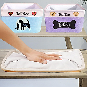 JCYIF Personalized Dog Toy Basket Custom Dog Toy Box with Pet's Name Dog Storage Organizer Collapsible Cute Basket with Handles-Dog