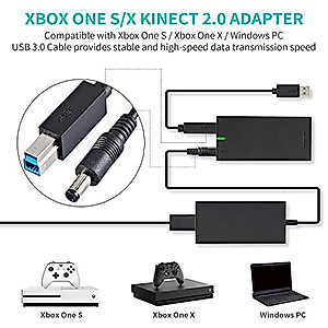 E EGOWAY Kinect Adapter for Xbox One S, Xbox One X, Windows PC - Power Supply for Xbox 1S, 1X Kinect 2.0 Sensor - Kinect Adapter for PC Windows 10, 8.1, 8