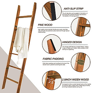 6-Tier Blanket Ladder Wooden,100% Pine,Towel Holder Rack with Anti-Slip Construction,Home Decor,Easy Assembly,Rustic Farmhouse Blanket,Quilt,Towel,Scarf Ladder Shelf for Living Room Bedroom Bathroom