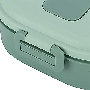 Raviga Stainless Steel Lunch Box 4 Compartments Portable Bento Box for Kids Student or Adult Food Storage Containers with Lids Airtight Soup Bowl & Tableware Large Capacity 50-oz(Green)