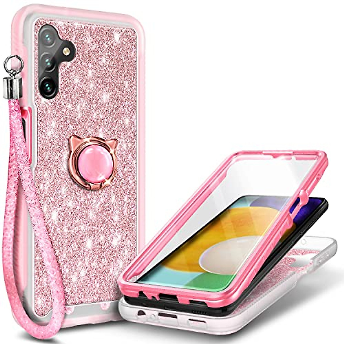 NGB Supremacy Galaxy A13 5G Case, Full Body Protection with [Built-in Screen Protector] Ring Holder/Wrist Strap, Slim Fit Shockproof Bumper Durable Cover for Samsung Galaxy A13 5G (Rose Gold)