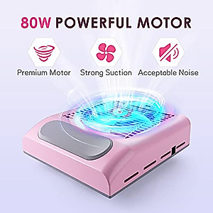 ZUZUXIA Powerful 80W Nail Dust Collector for Acrylic Nails Fan Vent Vacuum Duster Collecter with 2 Reusable Filters & 1 Brush