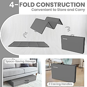 Signature Fitness All-Purpose 4'x10'x2" Extra Thick High Density Anti-Tear Gymnastics Gym Folding Exercise Aerobics Mats, Gray