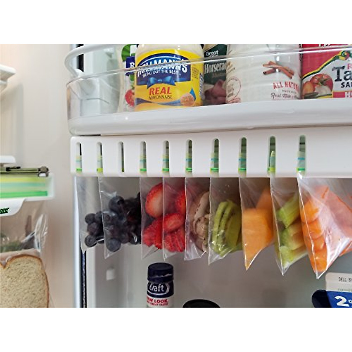 Zip n Store - Your Refrigerator Organizer Bins - Ziploc Bags Easy Fridge Organizer - Organizes 10 Bags, Perfect For Leftovers, Easy To See & Install, Access Food, Does not come with Tracks - Door