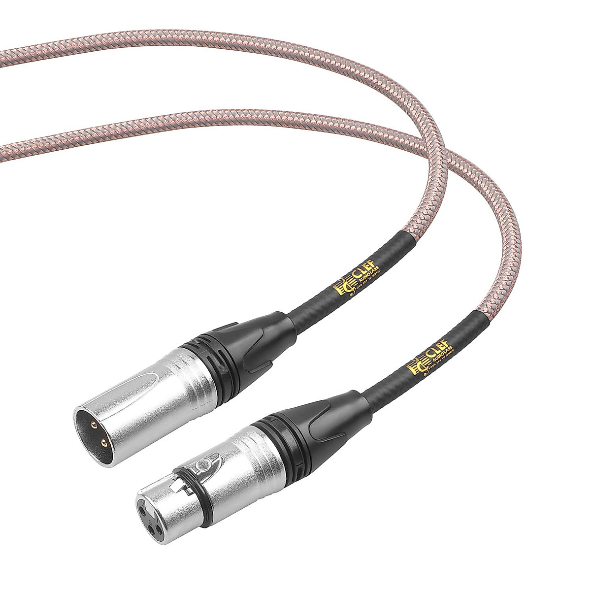 Clef Audio Labs XLR Cable, 12 Feet, Balanced 22AWG Cord, Male to Female, Gold Plated 3-Pin Connectors, Braided Jacket, Zinc Alloy Shell for Microphone, Studio Sound Mixer and Audio Interface