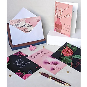 Sympathy Cards with Envelopes and Stickers, 30 Unique Designs with Messages Inside, Large 5x7 Inch Folded Condolence Cards, Thick Cardstock in a Sturdy Box