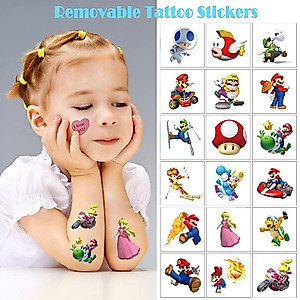 60PC Mario Temporary Tattoos Stickers,Mario Birthday Party Supplies Favors Mario Waterproof Fake Tattoos Stickers Mario Party Decorations for Kids Boys Girls School Rewards Gifts