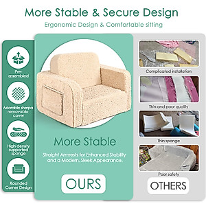 ACRABROS Kids Couch Toddler Chair: Sofa Bed Fold Out for Girls Boys Beige