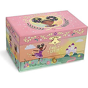 Jewelkeeper Girl's Musical Jewelry Storage Box with Pullout Drawer and Black Ballerina, Little Queen Design, Swan Lake Tune