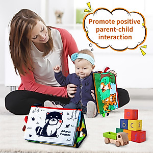 Tummy Time Mirror Toys for Baby 0-6 6-12 Months High Contrast Infant Toys with Crinkle Cloth Book and Teethers Black and White Montessori Sensory Toys for Newborn Boys Girls