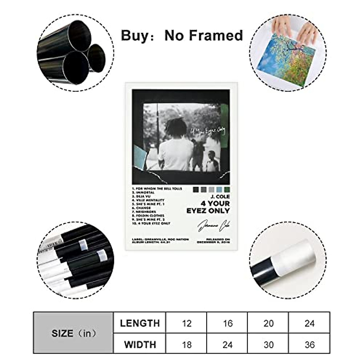 LANGYU J Poster 4 Your Eyez Only Album Cover Poster Canvas Printed Poster Unframe:12x18inch(30x45cm)