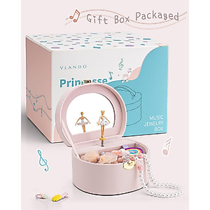Vlando Musical Jewelry Box for Girls, Small Kid Music Box with Ballerina for Birthday Bedroom Decor, Gifts for Girls Kids - Light Pink