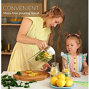 Glass Pitcher with Lid – Set of 2 Glass Water Pitcher 55Oz – Cold Carafe for Ice Tea, Water, Lemonade, Coffee – Elegant and Modern – Practical Spout Pitchers for Drinks