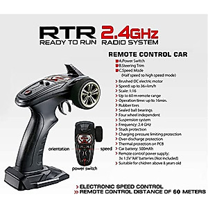 Hosim RC 4x4 Off Road Cars with 2 Batteries 1:16 All Terrain RC Monster Truck 40+ km/h Fast Buggy Remote Control Car for Adults and Children (Red)