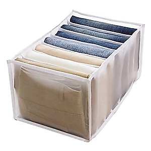 MENGHUONIAN 7Grid Washable Wardrobe Clothes Organizers and Storage Wardrobe - Wardrobe Clothes Organizer (Off White,7 Grids-Jeans)
