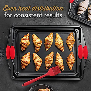 Baking Sheet Set, 3-Piece Cookie Sheet Set with Silicone Handles, Steel Baking Pans Set, Durable Baking Sheets for Oven, BPA Free Cookie Sheets for Baking Nonstick Set, Sheet Pan - Black Baking Pan