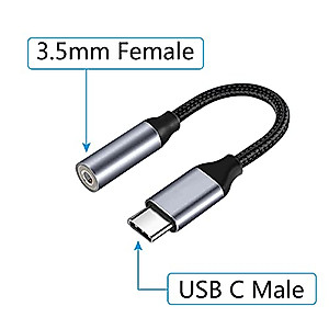 Short USB C to 3.5mm Headphone Jack Adapter,12cm/4.7in Type C Digital Audio Jack Converter DAC Chip Braided Cable Aux Earbuds Adapter,for Smart Phone and Tablets etc no 3.5mm Audio Jack output(2Pcs)