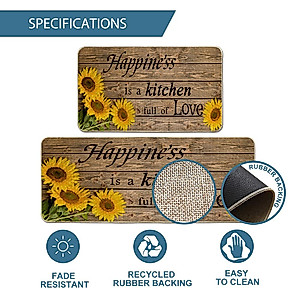 TOMWISH Sunflower Kitchen Rugs Sets 2 Piece Kitchen Mats for Floor Absorbent Doormat Non-Slip Rubber Backing Area Rugs Washable Carpet for Kitchen Floor Home,Office,Sink,Laundry 17"X47"+17"X27"