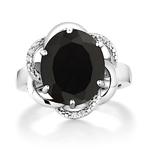 Gem Stone King 925 Sterling Silver Black Onyx Engagement Ring For Women (4.07 Cttw, Gemstone December Birthstone, Oval 12X10MM, Available in Size 5,6,7,8,9)
