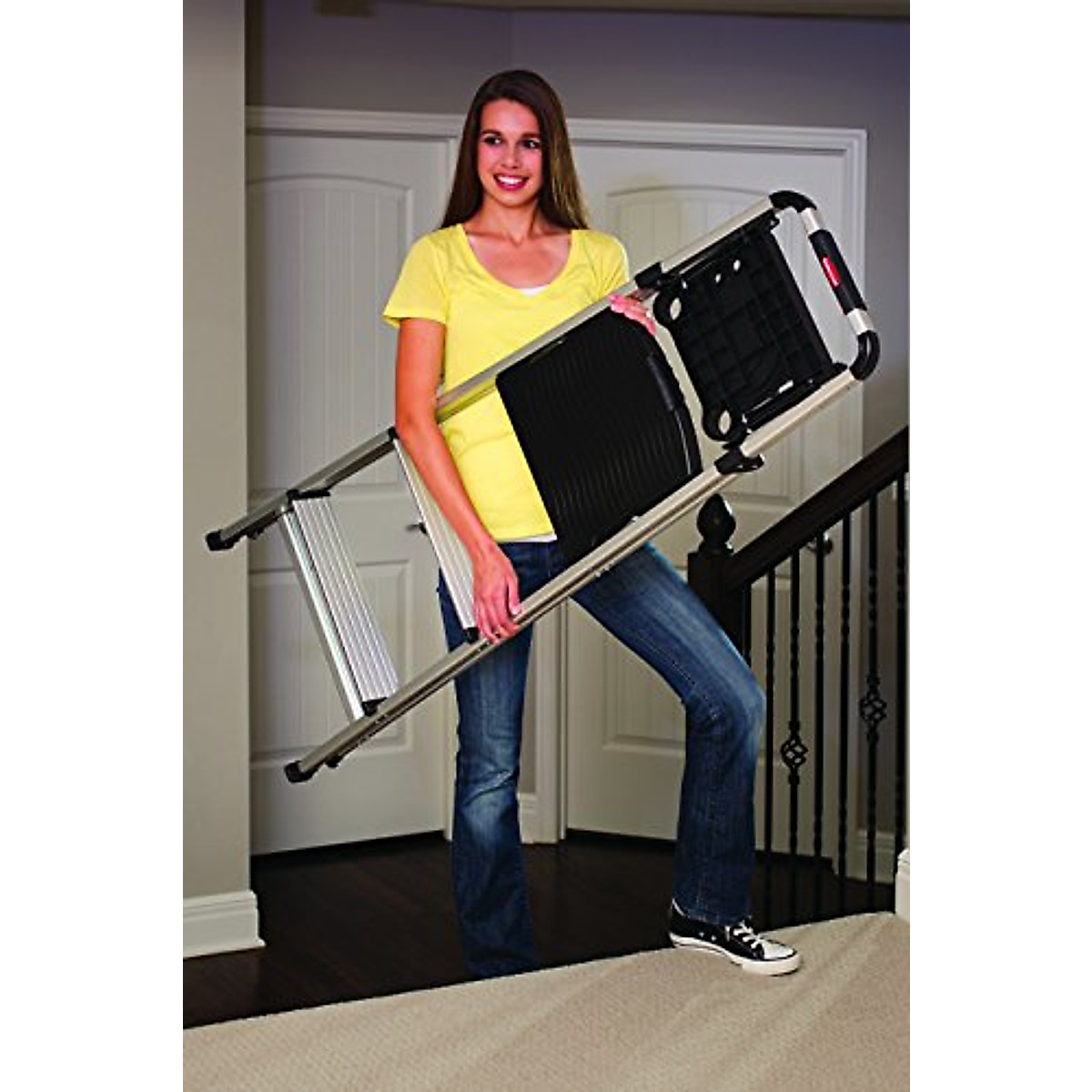 Rubbermaid RM-SLA3-T 3-Step Lightweight Aluminum Folding Step Ladder with Project Tray, 225 lb Capacity, Gray