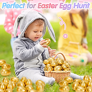 SevenQ Easter Eggs Empty 100Pcs, Fillable Plastic Golden Eggs for Easter Basket Stuffers Fidget Toy Easter Gifts for Kids Party Favors Pinata Treasure Box Candy Goodie Bags Fillers Egg Hunt Essentials