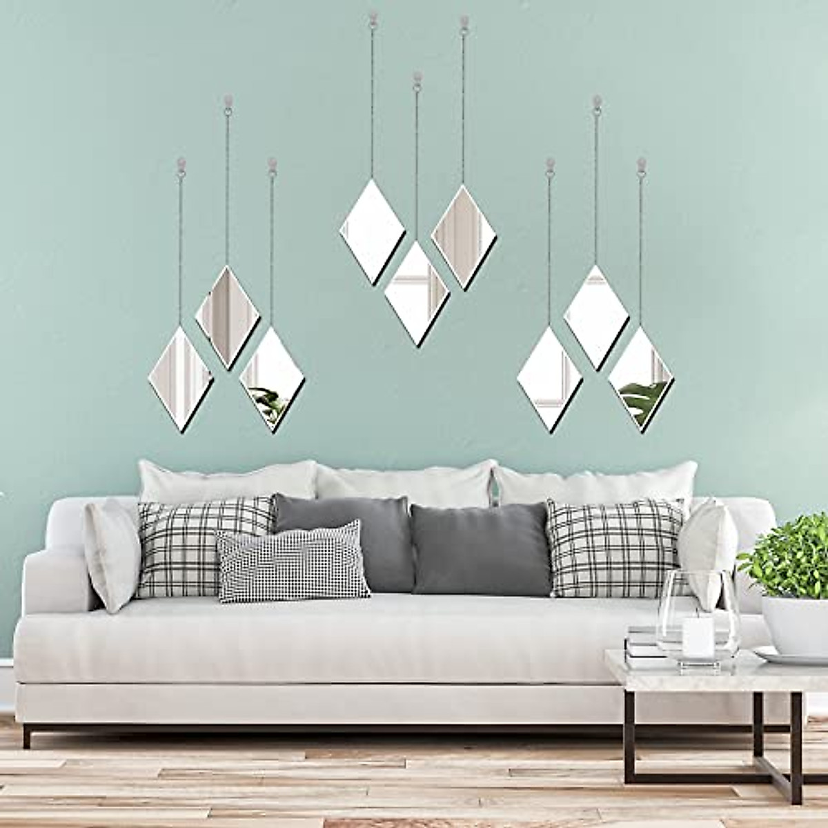 LYLDACER Yanliff Diamond Shape Decorative Wall Mirror.Set of 3,Hanging Chain Frameless Mirror. 8X13inches,Small Decor Mirror.
